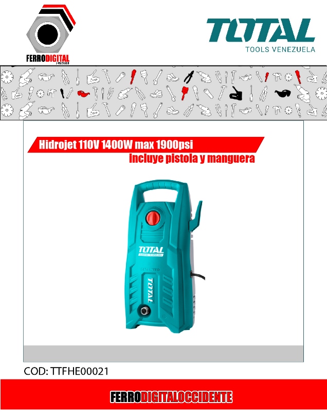 Hidrojet 110V 1400W max 1900psi incluye pistola y manguera – Ferrodigitalweb